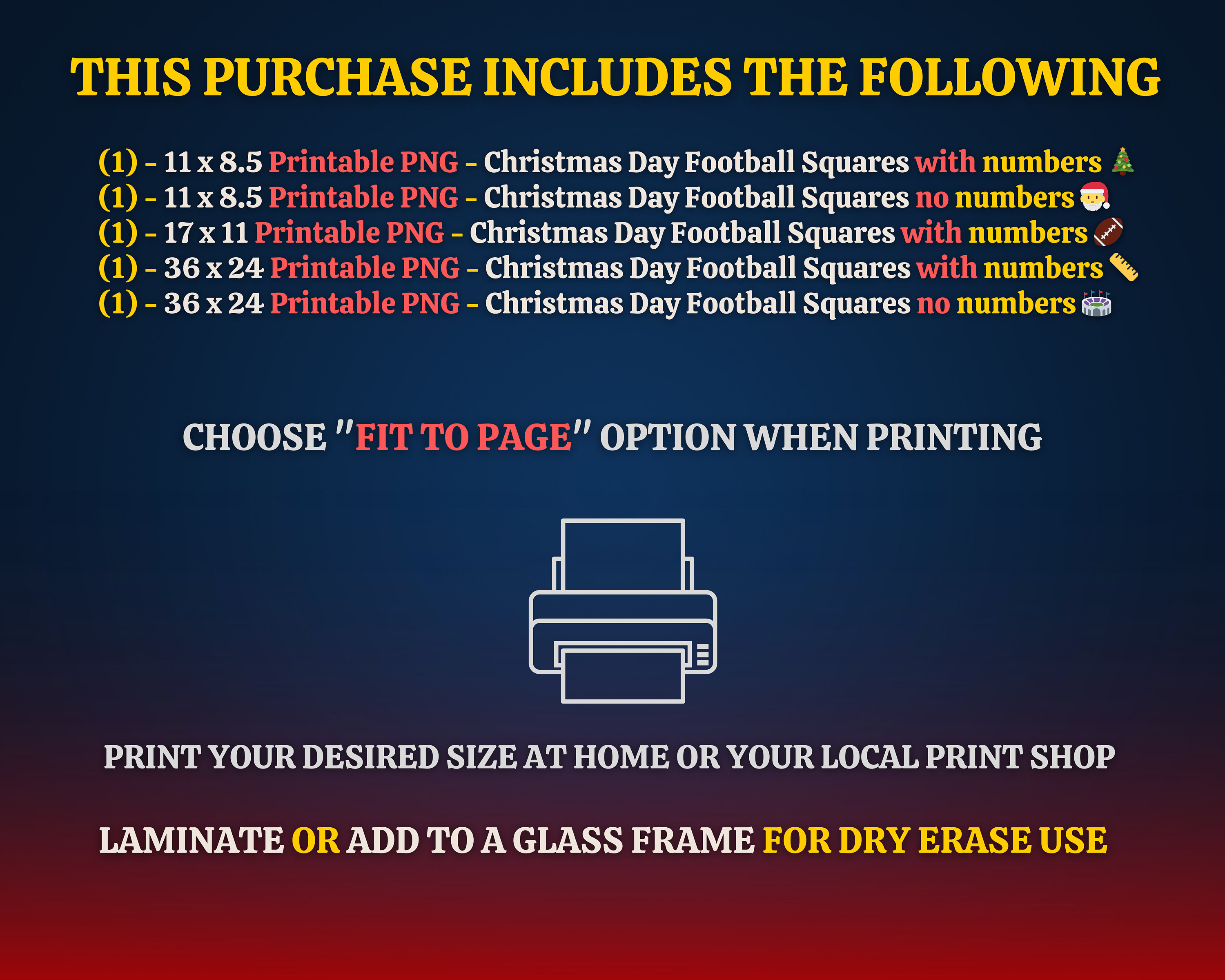 Christmas Day Football Squares, Printable Templates in 4 Sizes ...