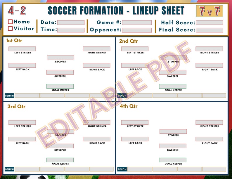 7v7 Soccer Formation Lineup Sheet Editable PDF Soccer - Etsy