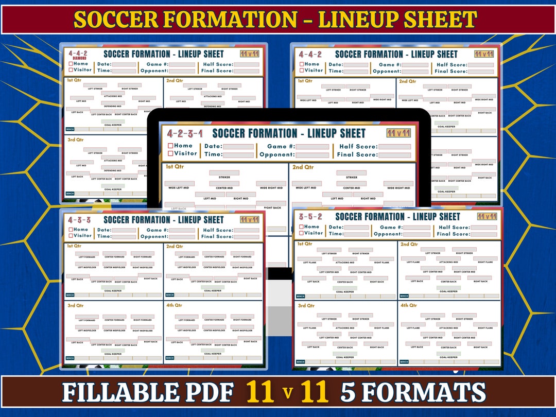 11v11 Soccer Formation Lineup Sheet, Fillable PDF, Soccer Training ...
