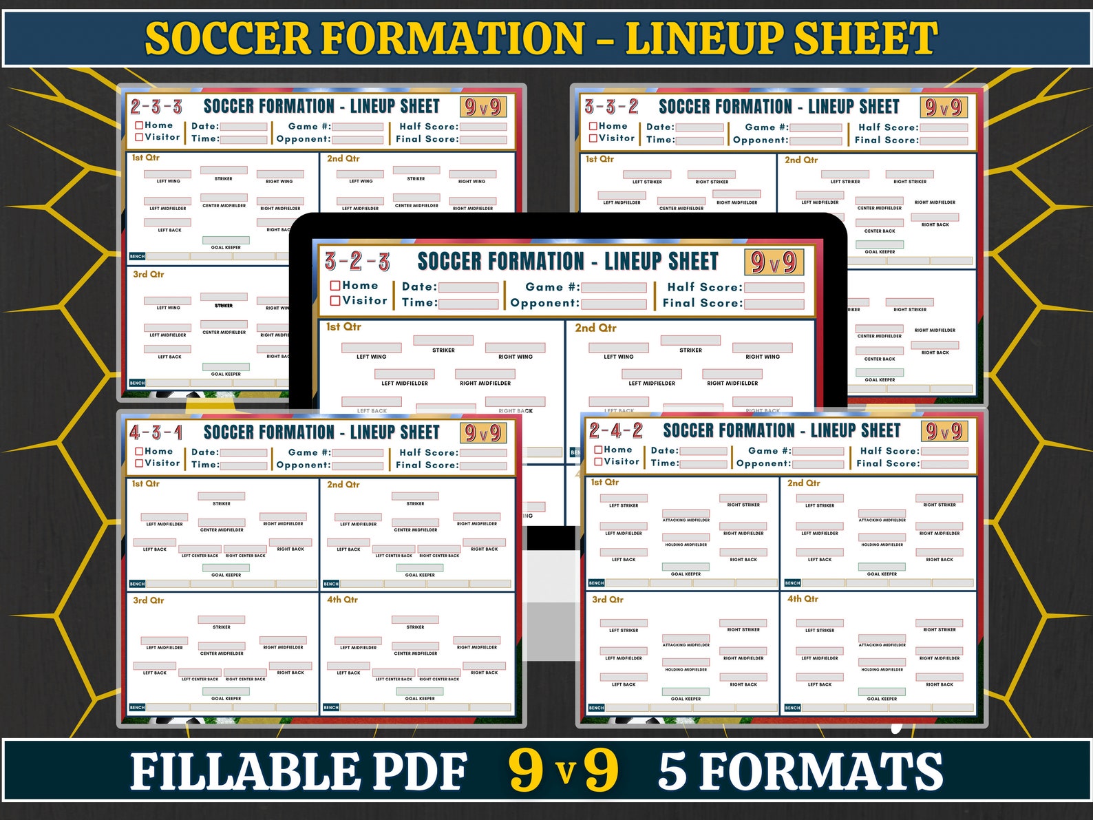 9v9 Soccer Formation Lineup Sheet, Editable PDF, Soccer Training ...