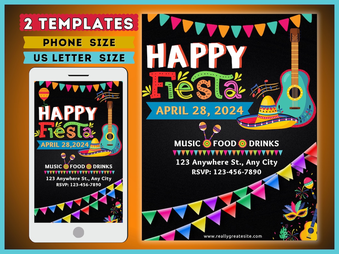 Happy Fiesta Digital Invitation, Text or Email Invite, Party Invite ...