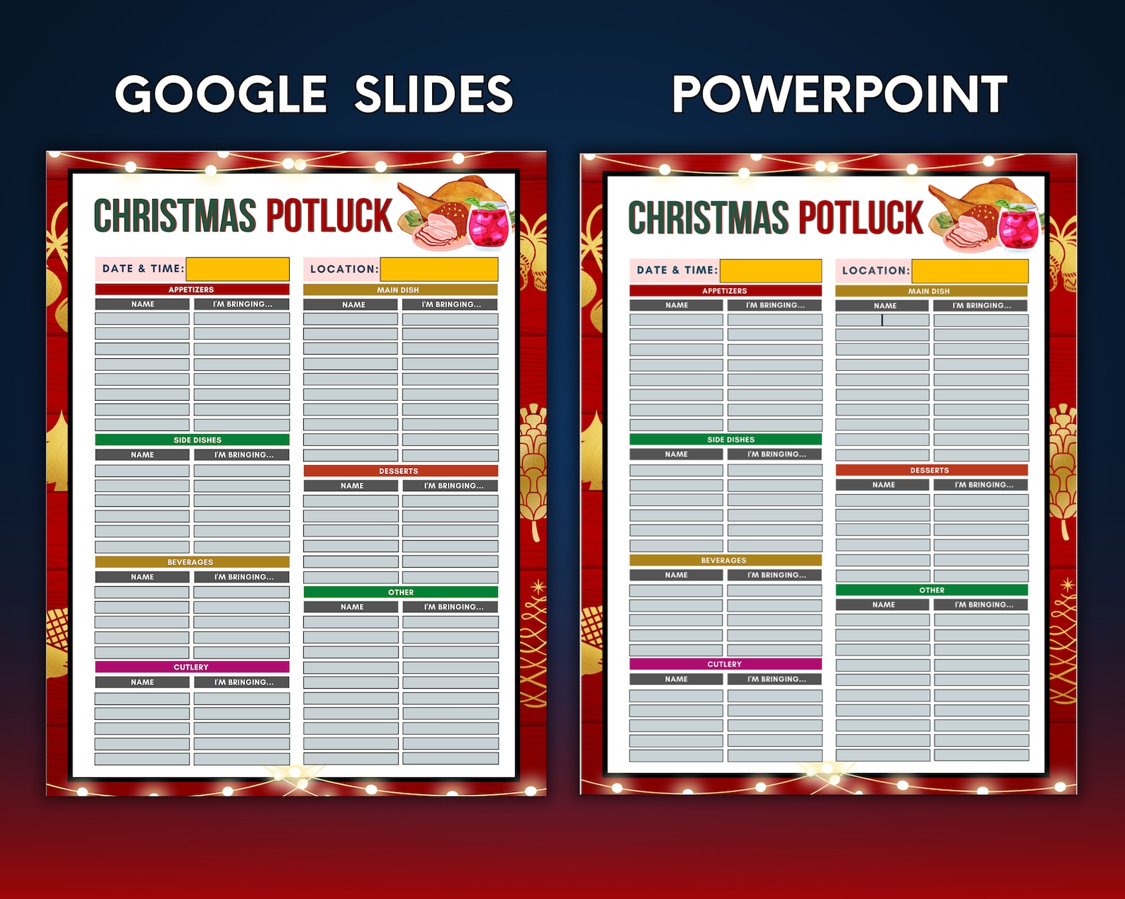 Christmas Potluck Sign up Sheet, Google Slides, Google Sheets, Editable ...