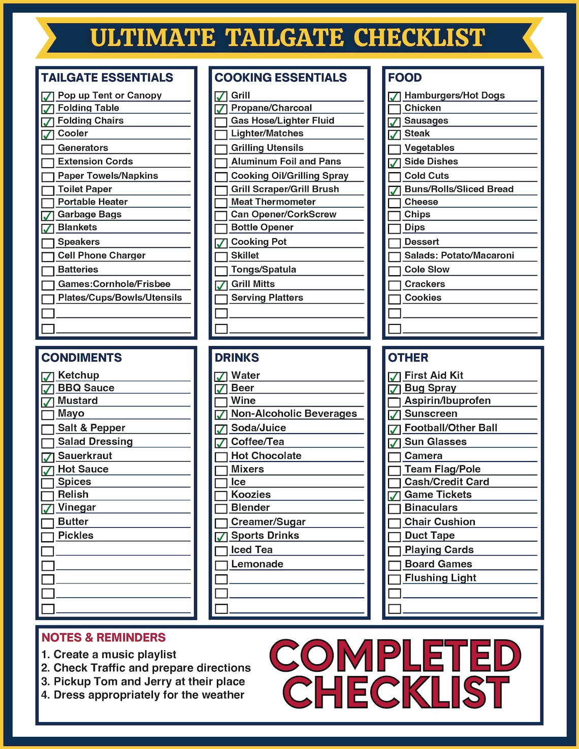 Ultimate Tailgate Checklist Printable, Football Tailgate Checklist ...