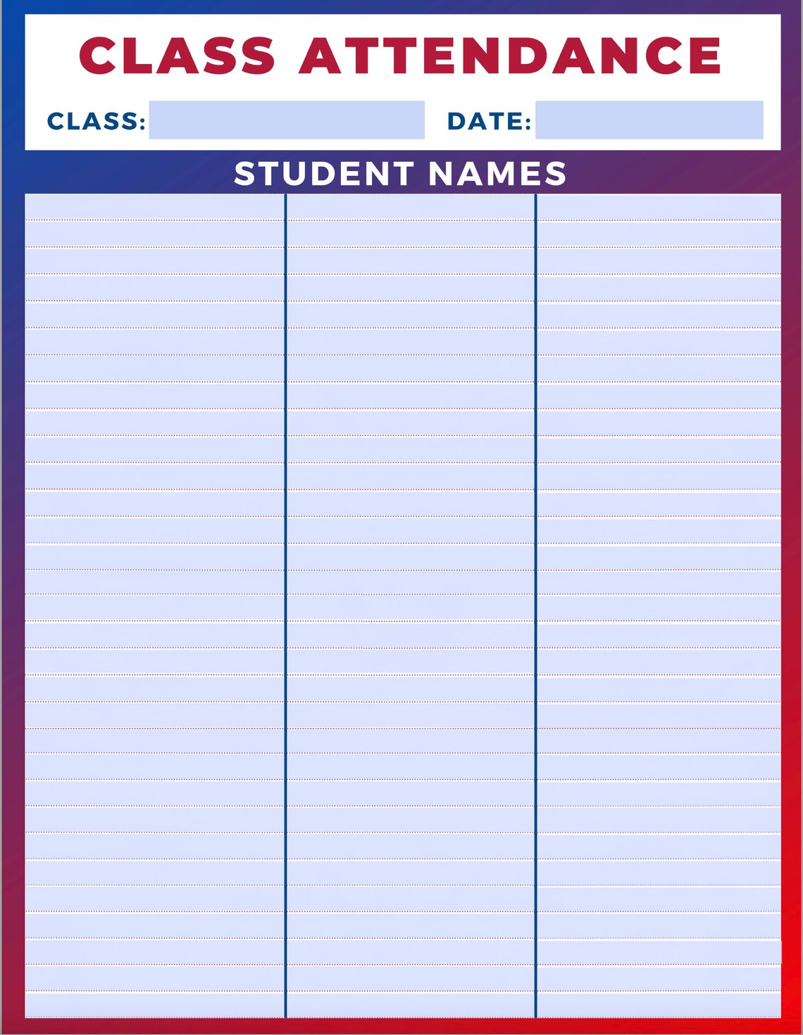 Editable Class Attendance, Attendance Sheet Printable, Attendance ...