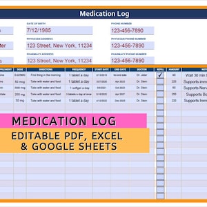 Printable Medication Log, Google Sheets, Printable Medication Tracker ...