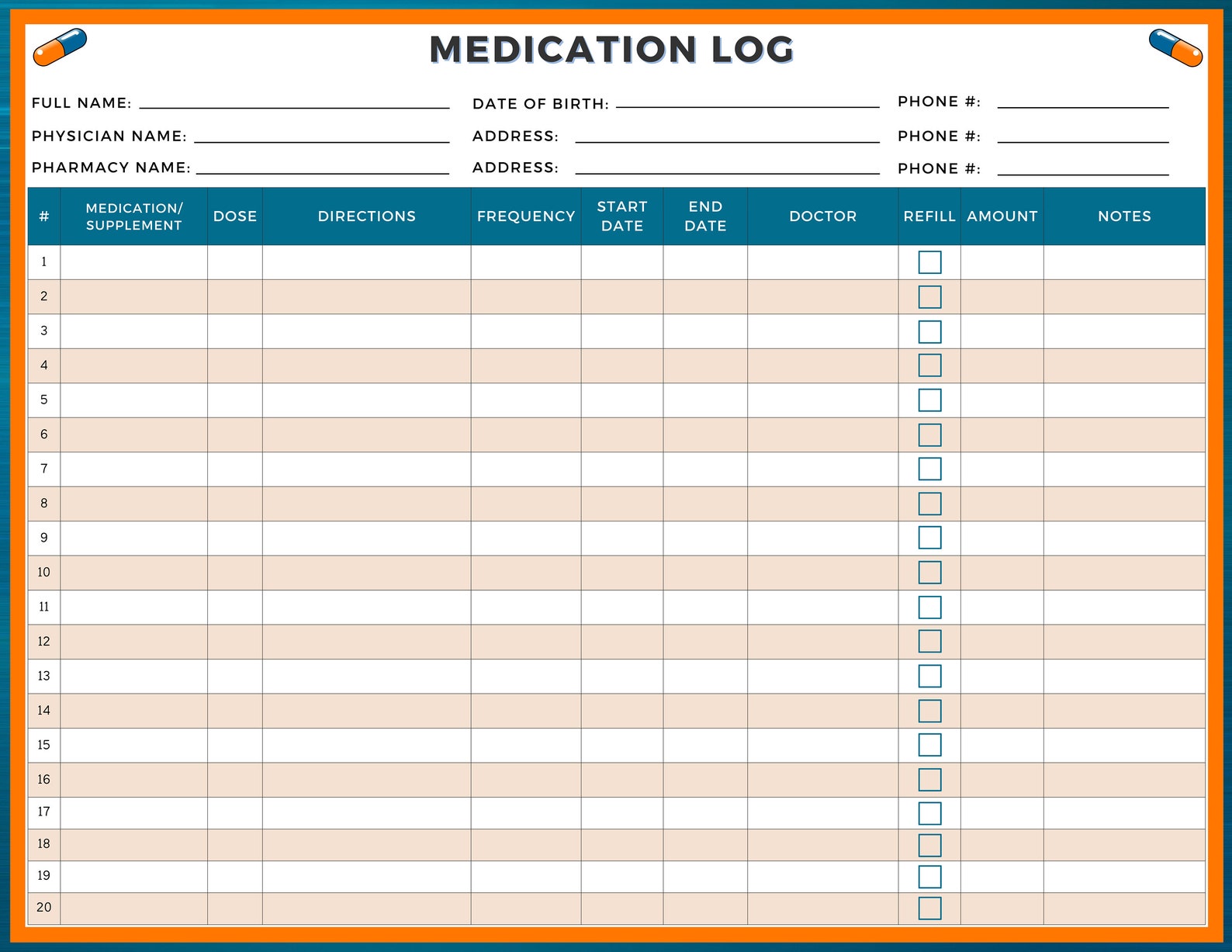Printable Medication Log, Google Sheets, Printable Medication Tracker ...