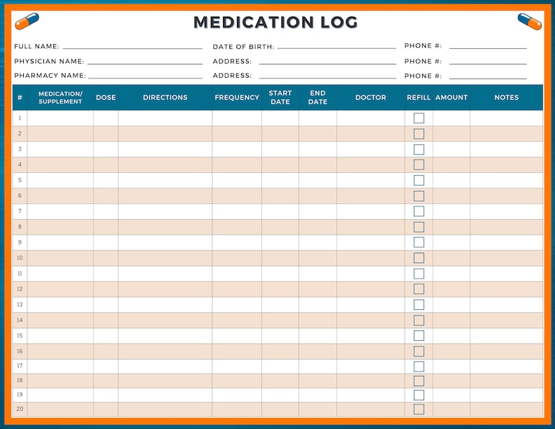 Printable Medication Log, Google Sheets, Printable Medication Tracker ...