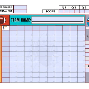 Football Squares, 100 Squares Football Pool, Football Pool Template ...