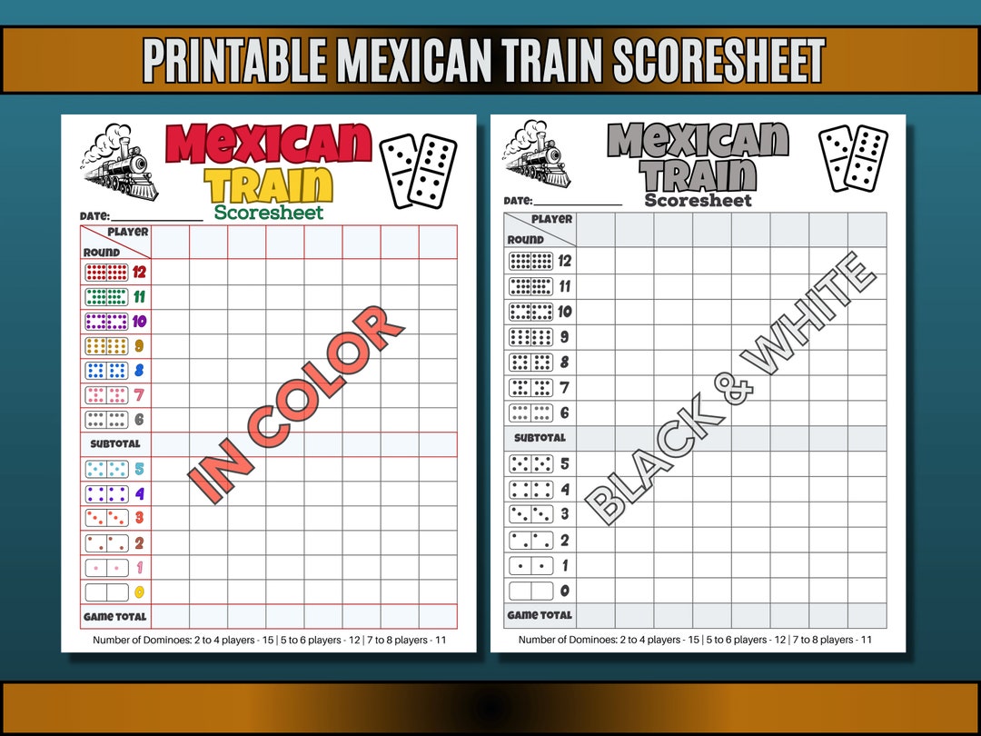 Mexican Train Domino in Color and Black & White, Mexican Train Score ...