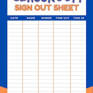 Classroom Sign Out Sheet Printable, Classroom Check Out, Classroom ...