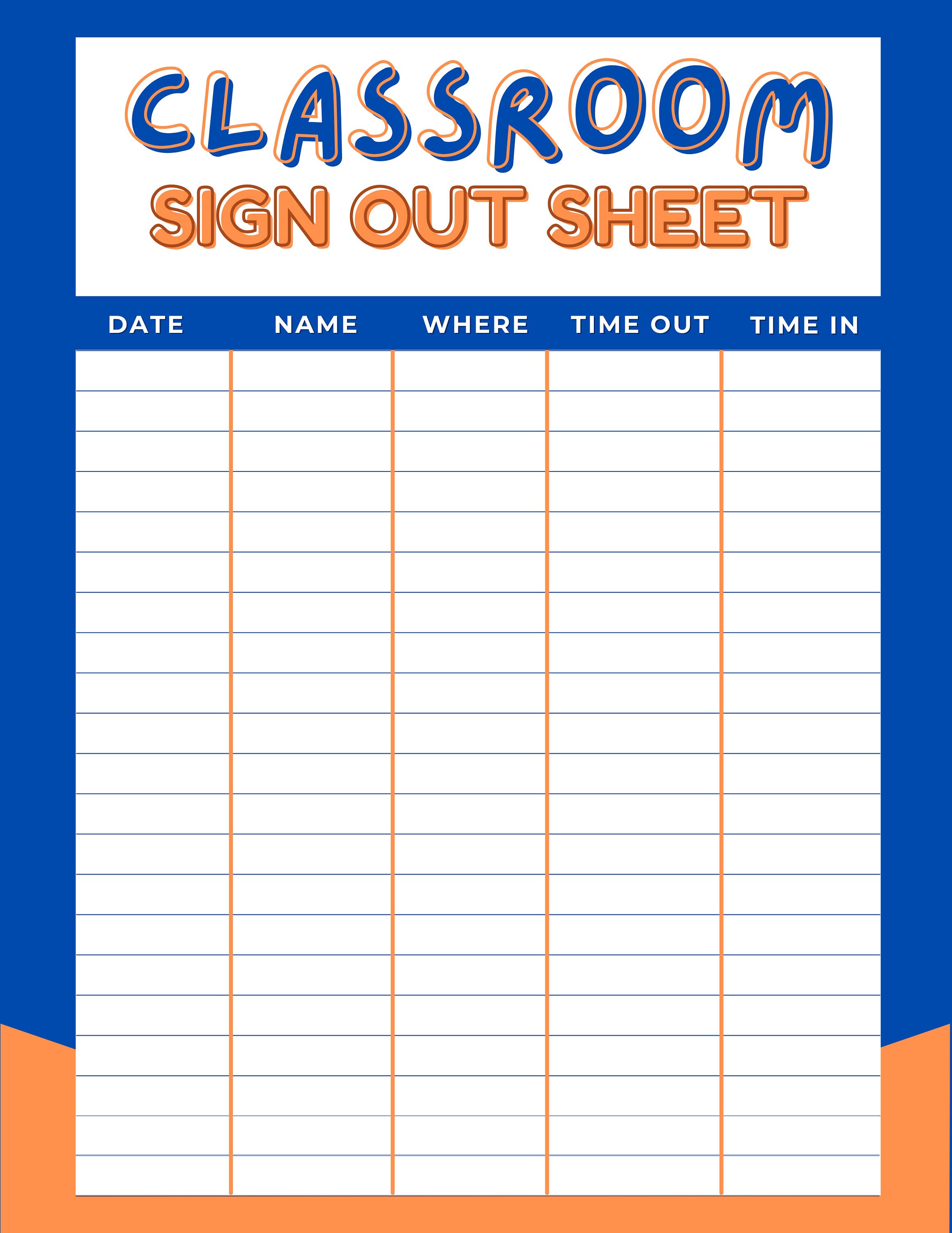 Classroom Sign Out Sheet Printable Classroom Check Out - Etsy