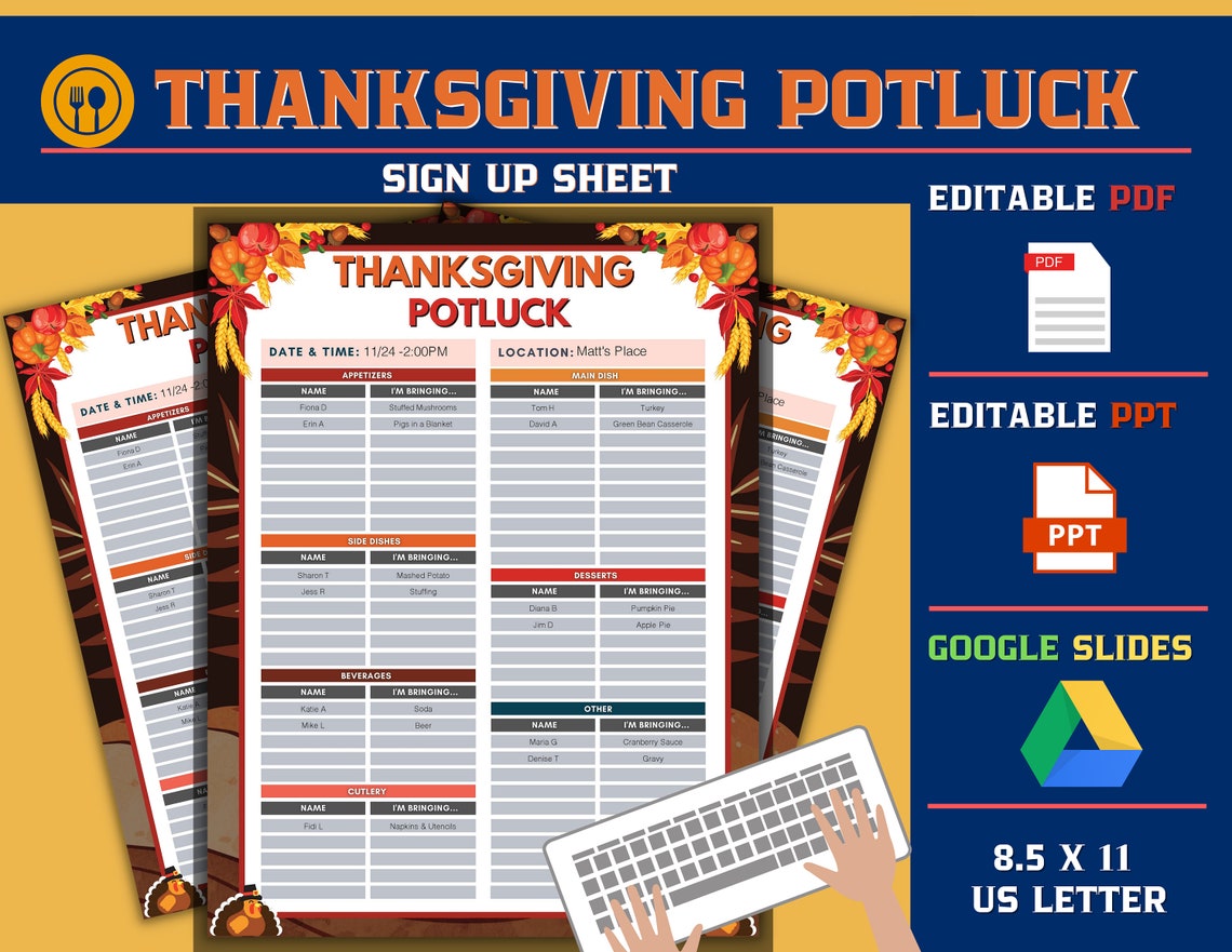 Thanksgiving Potluck Sign up Sheet Google Slides Food Sign - Etsy