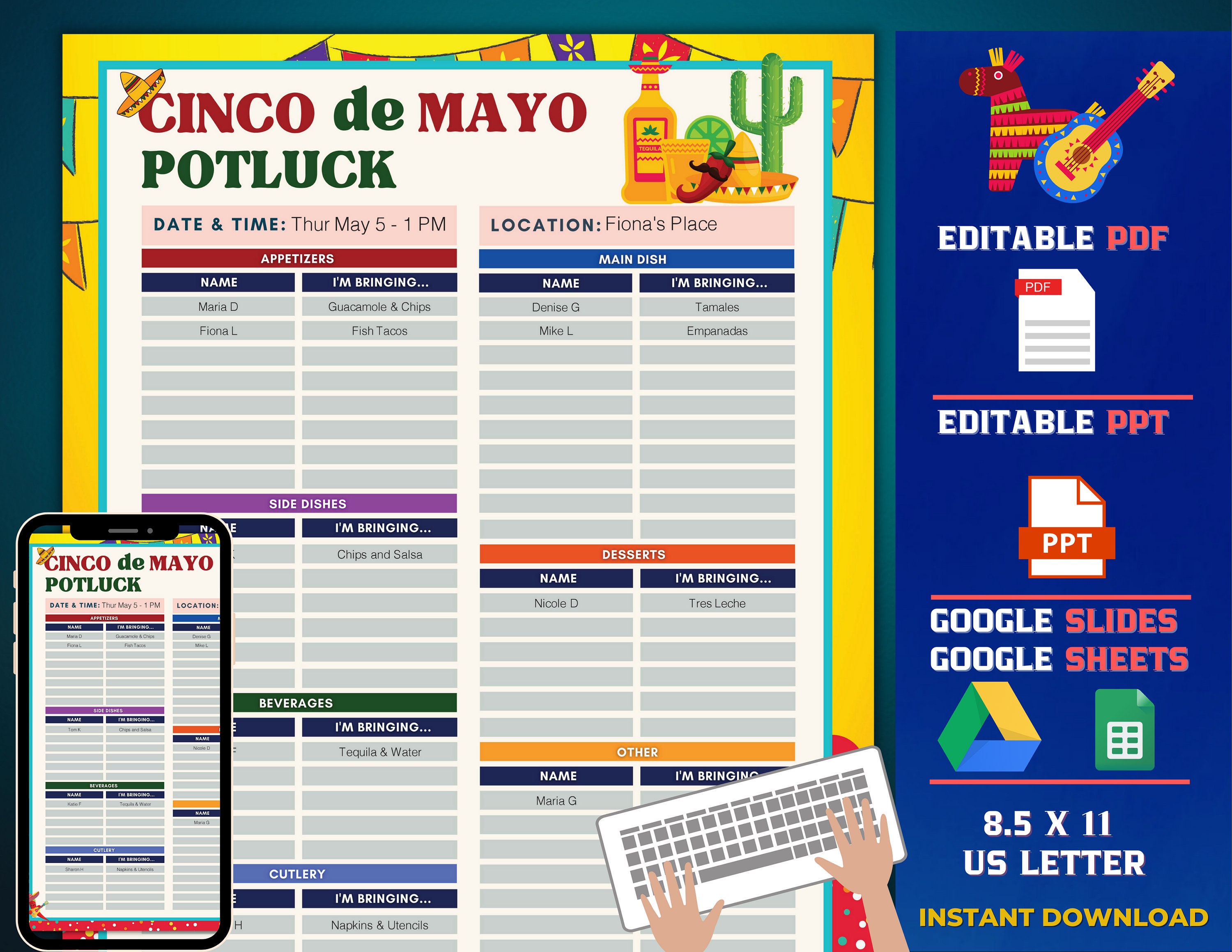 Cinco De Mayo Potluck Potluck Sign up Sheet, Realtime Editing With ...