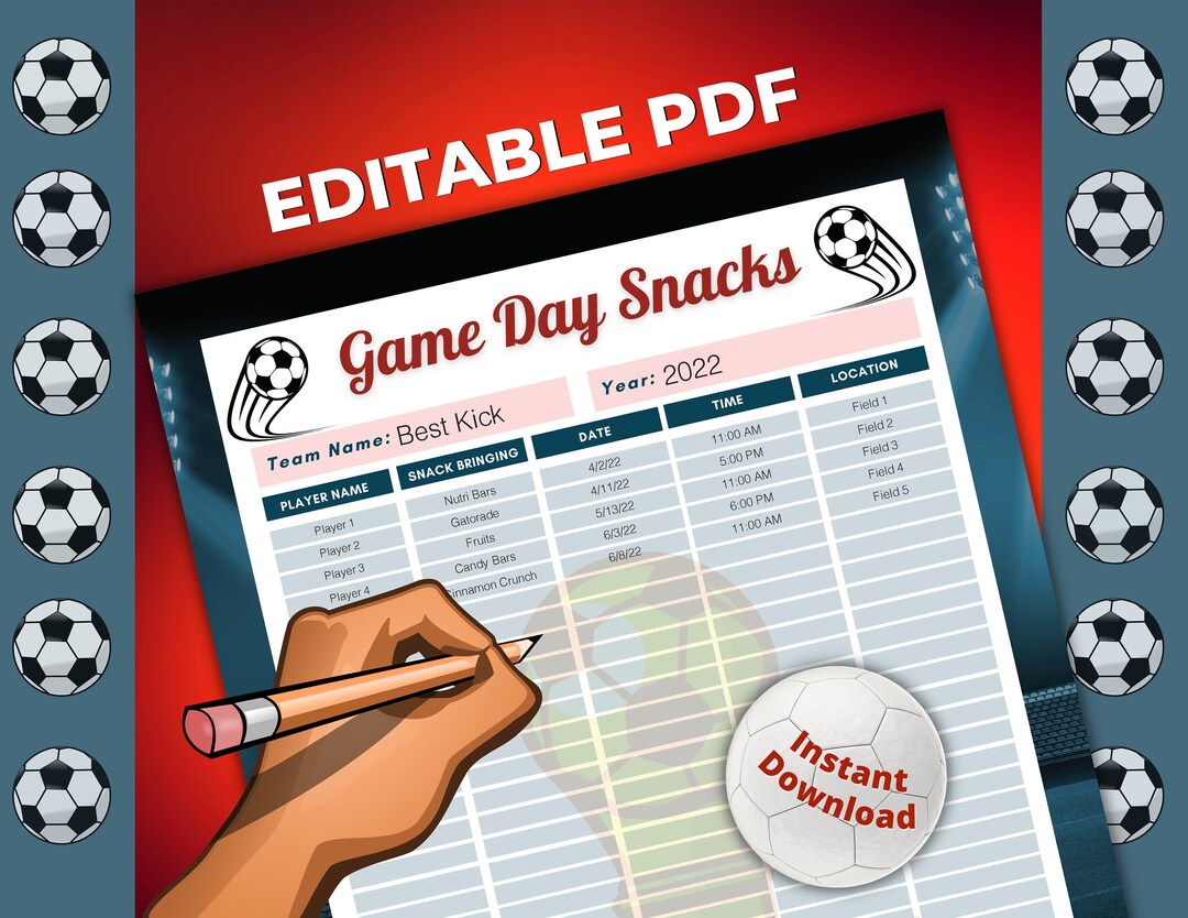 Game Day Snacks, Soccer Snack Template, Editable Template, Printable ...