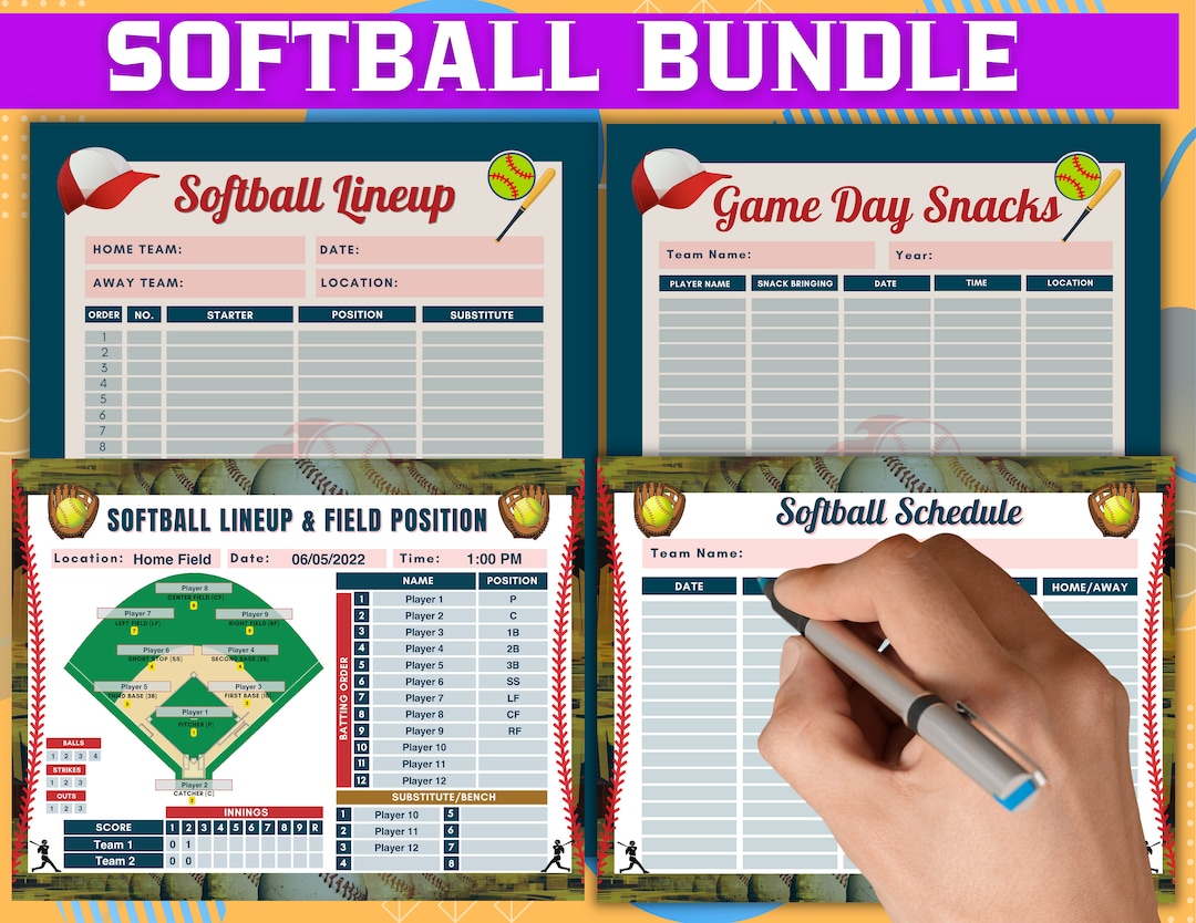 Softball Bundle Printable, Softball Schedule Template, Field Position ...