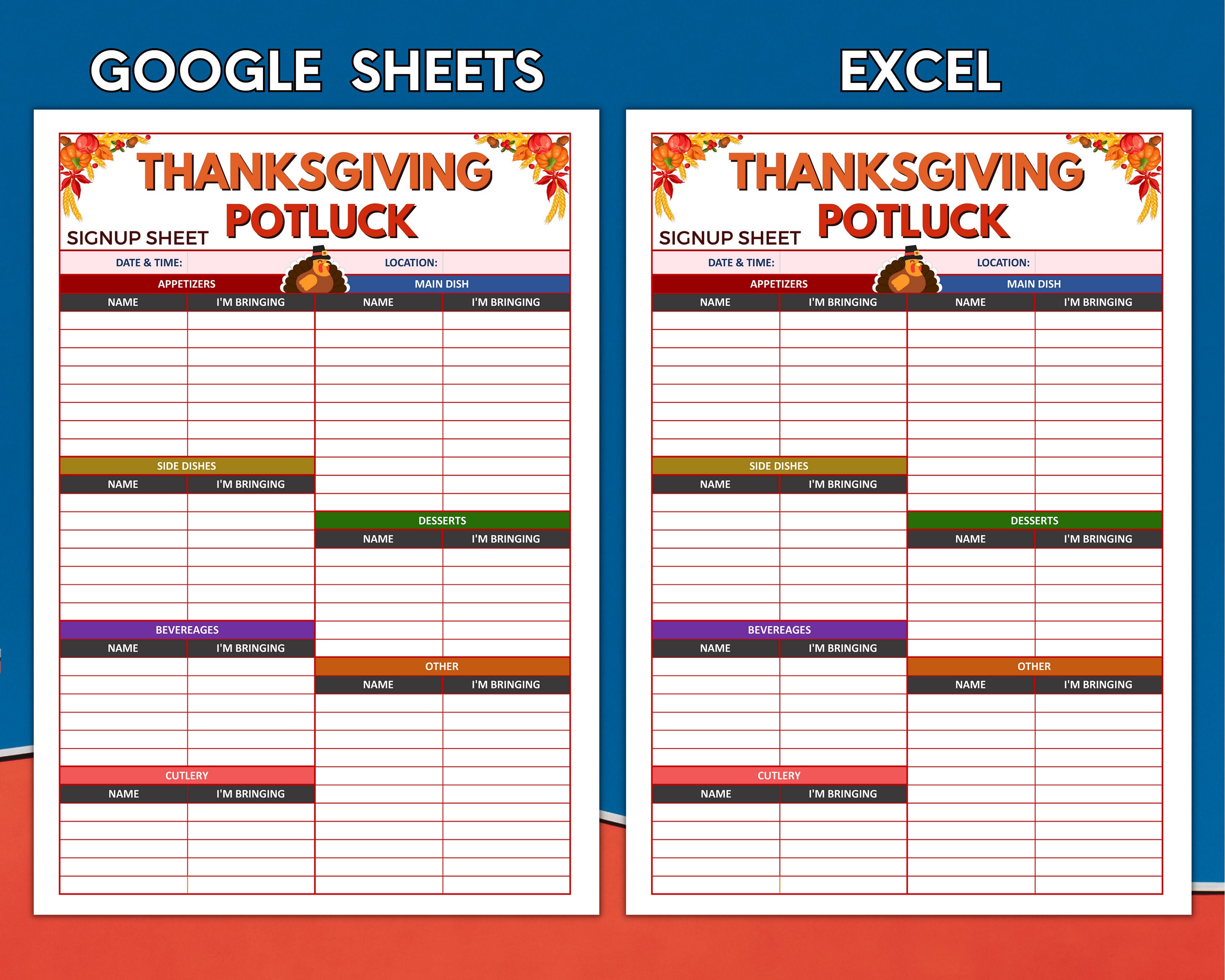 Thanksgiving Potluck Sign up Sheet, Shareable & Editable in Real Time ...