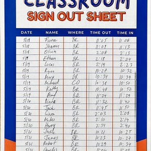 Classroom Sign Out Sheet Printable, Classroom Check Out, Classroom ...