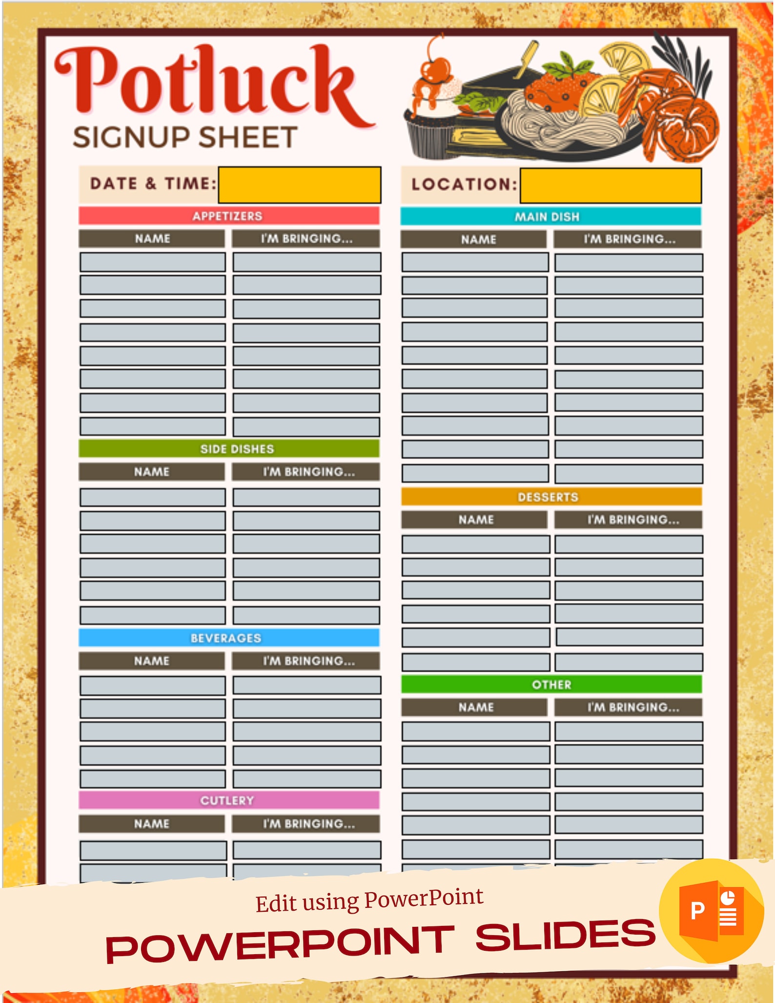 Editable Potluck Sign up Sheet, Potluck Google Sheets , Google Slides ...