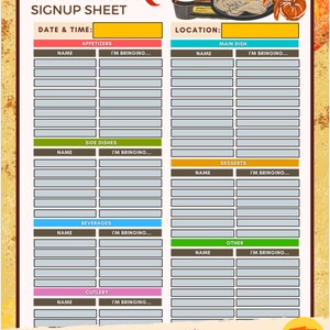 Editable Potluck Sign up Sheet, Potluck Google Sheets , Google Slides ...