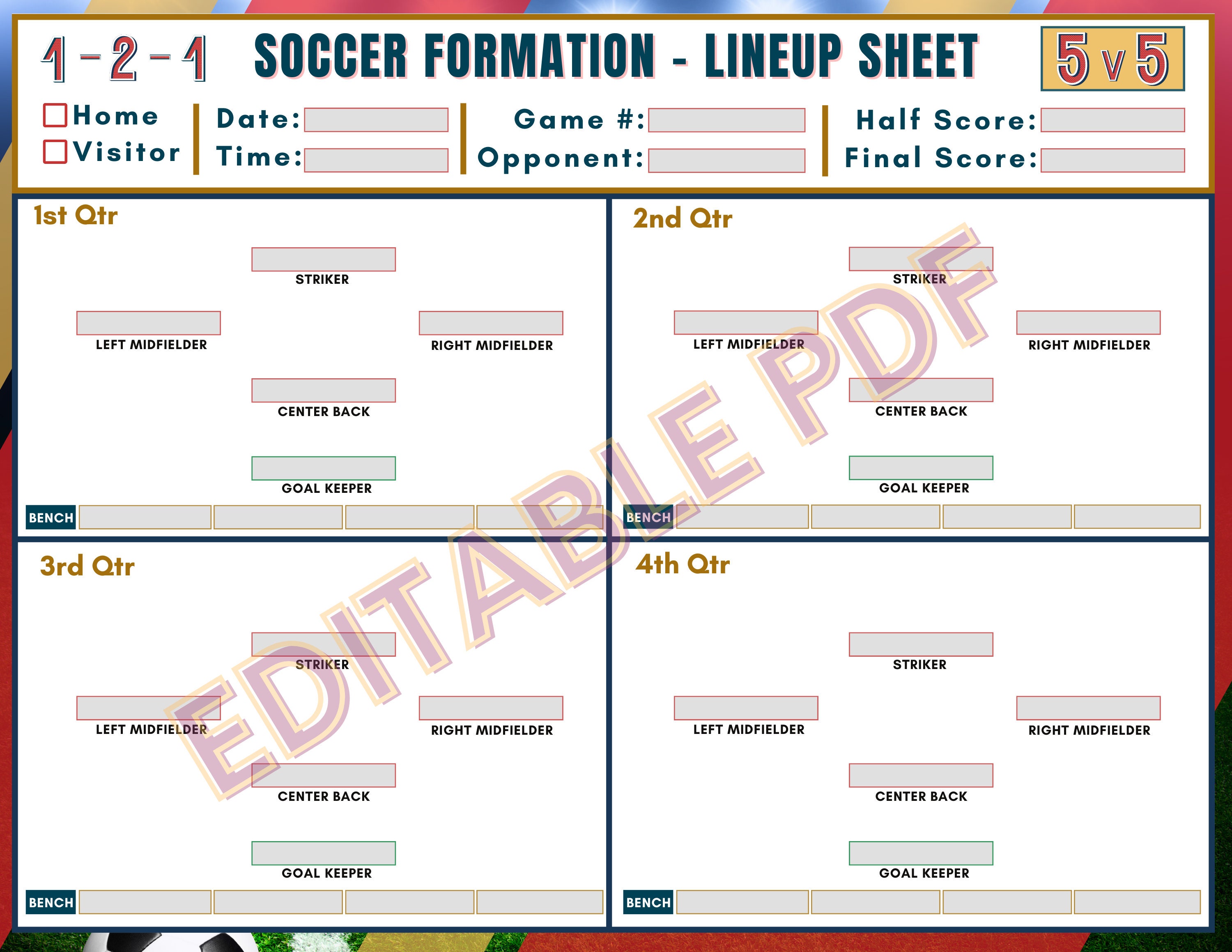 5v5 Soccer Formation Lineup Sheet, Soccer Season, Soccer Planner, Digital Template, Soccer Coach ...