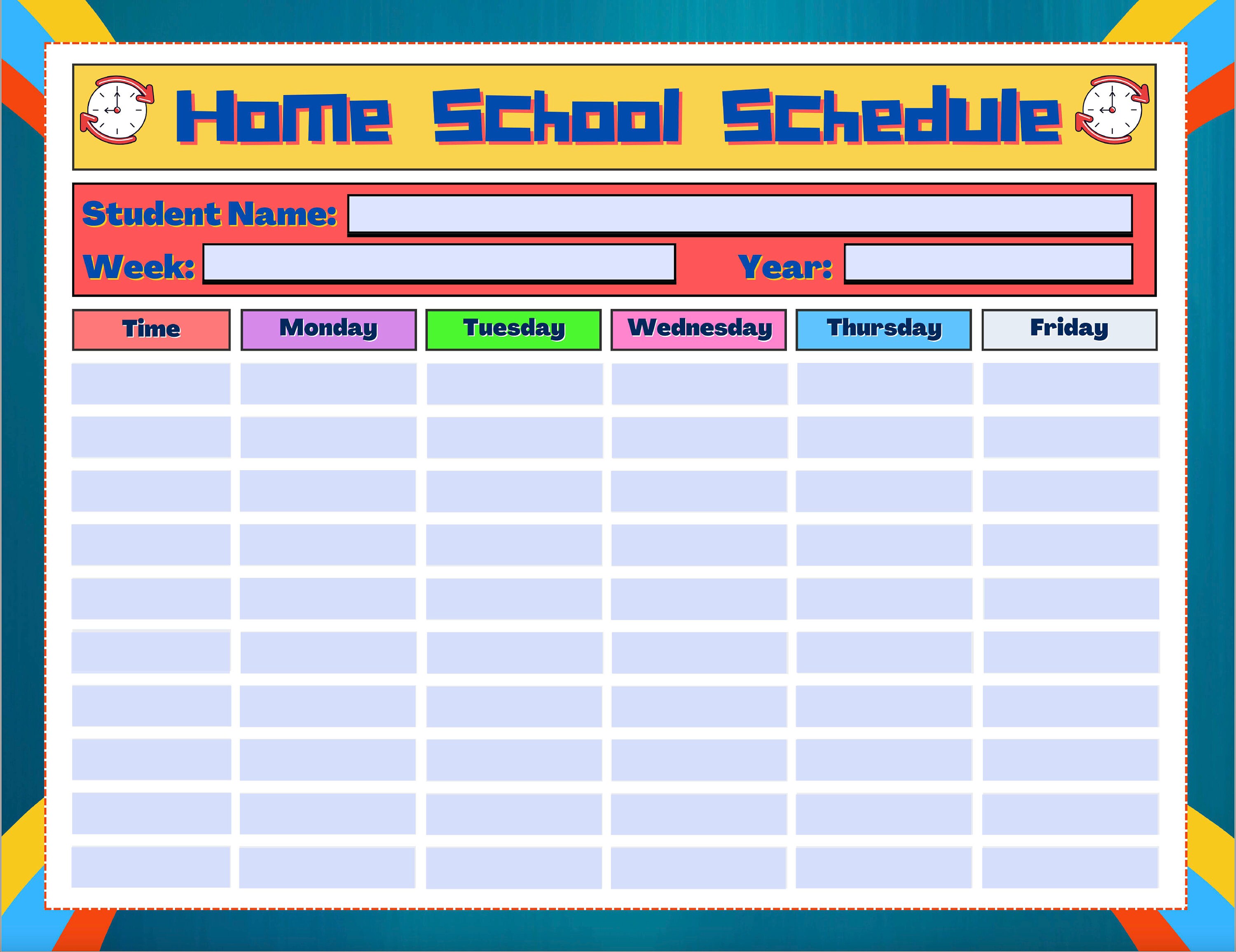 Homeschool Weekly Schedule, Colorful Schedule, Homeschool Planner ...