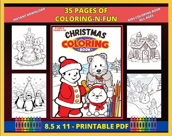 Easy Cute Christmas Coloring Book | 10-page Printable for Kids & Adults ...