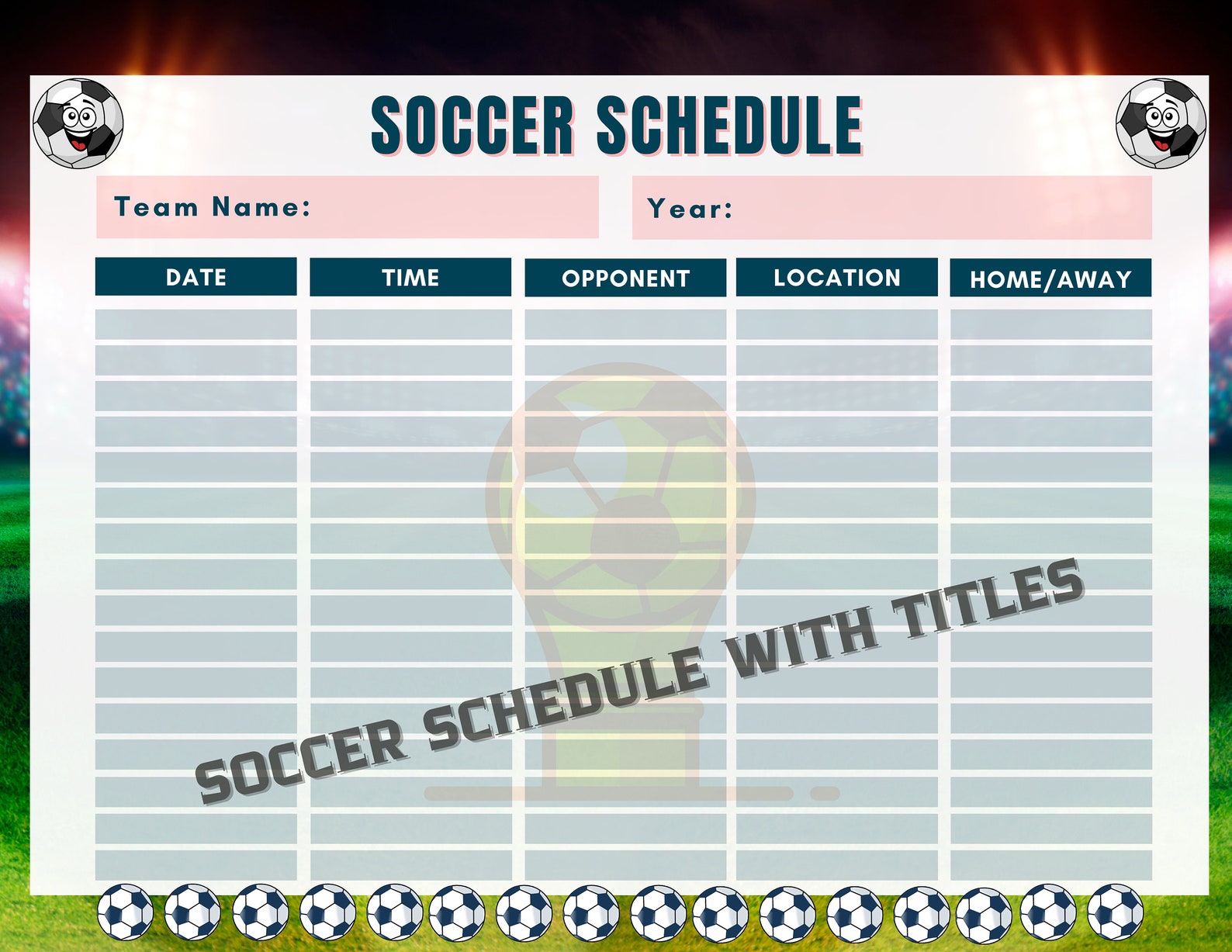 Soccer Schedule Template, Printable and Fillable Soccer Practice ...