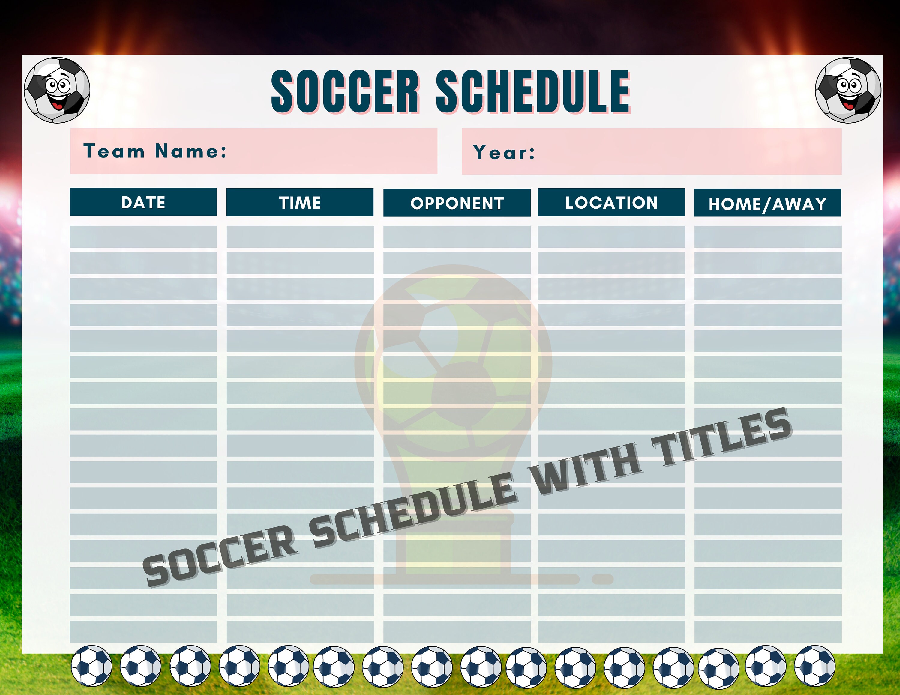 Soccer Schedule Template Printable And Fillable Soccer Etsy Espa a