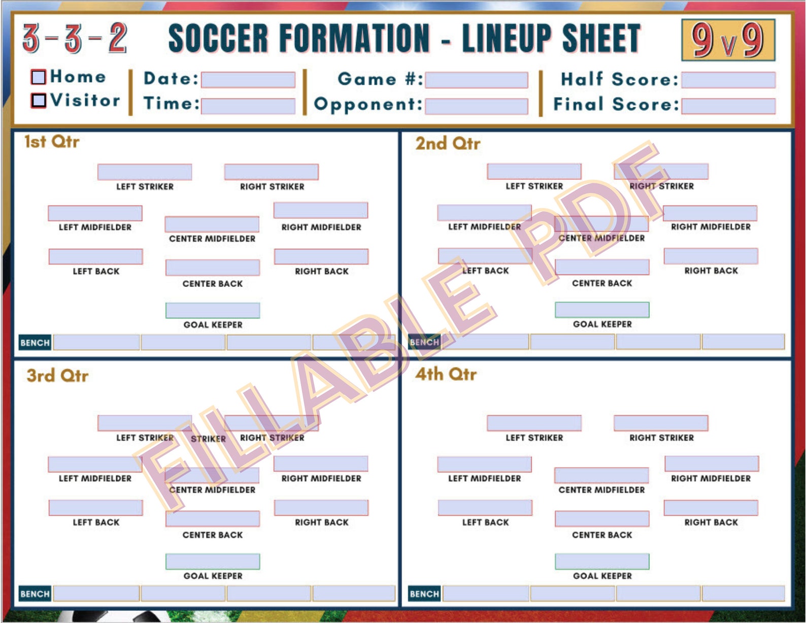 9v9 Soccer Formation Lineup Sheet, Editable PDF, Soccer Training ...