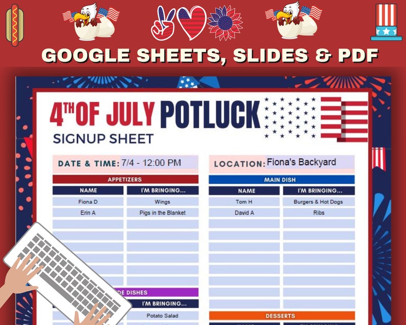 4th of July Potluck Sign up Sheet, Google Sheets, Google Slides ...