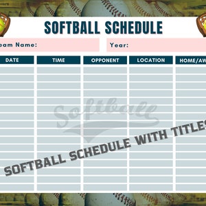 Softball Bundle Printable, Softball Schedule Template, Field Position ...