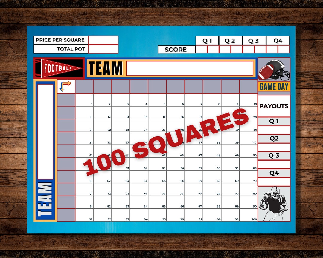 Football Squares 100 Squares Football Pool Template Football - Etsy