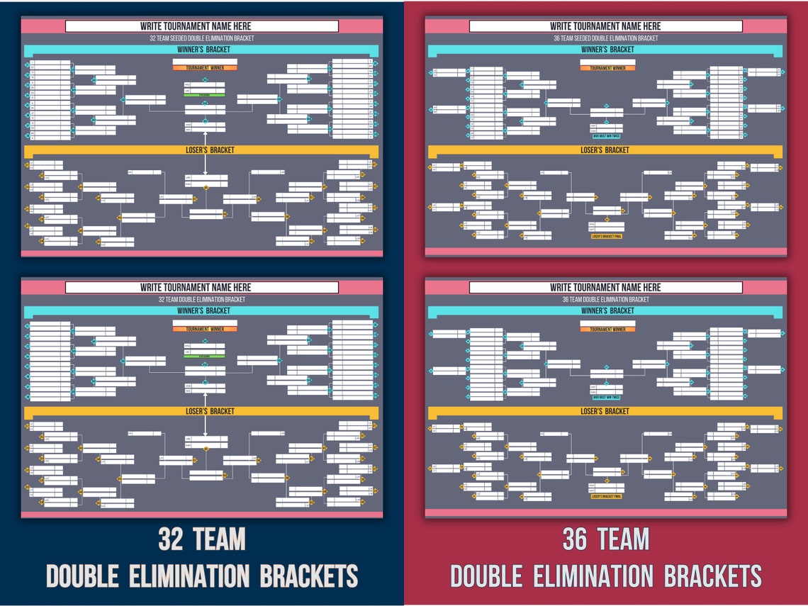 32, 36 Double Elimination Brackets, Printable Brackets, Seeded Brackets ...