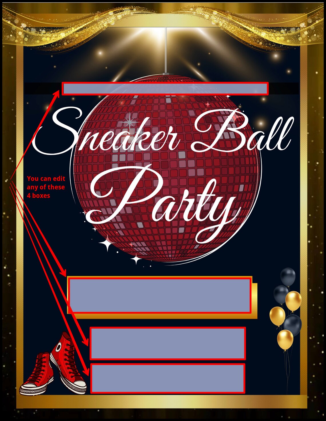 Sneaker Ball Invitation, Sneaker Ball Birthday Party, Gold Sneaker Ball ...