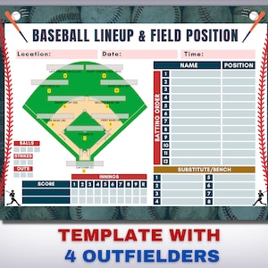 Baseball Lineup and Field Position, Baseball Batting Order, Editable ...