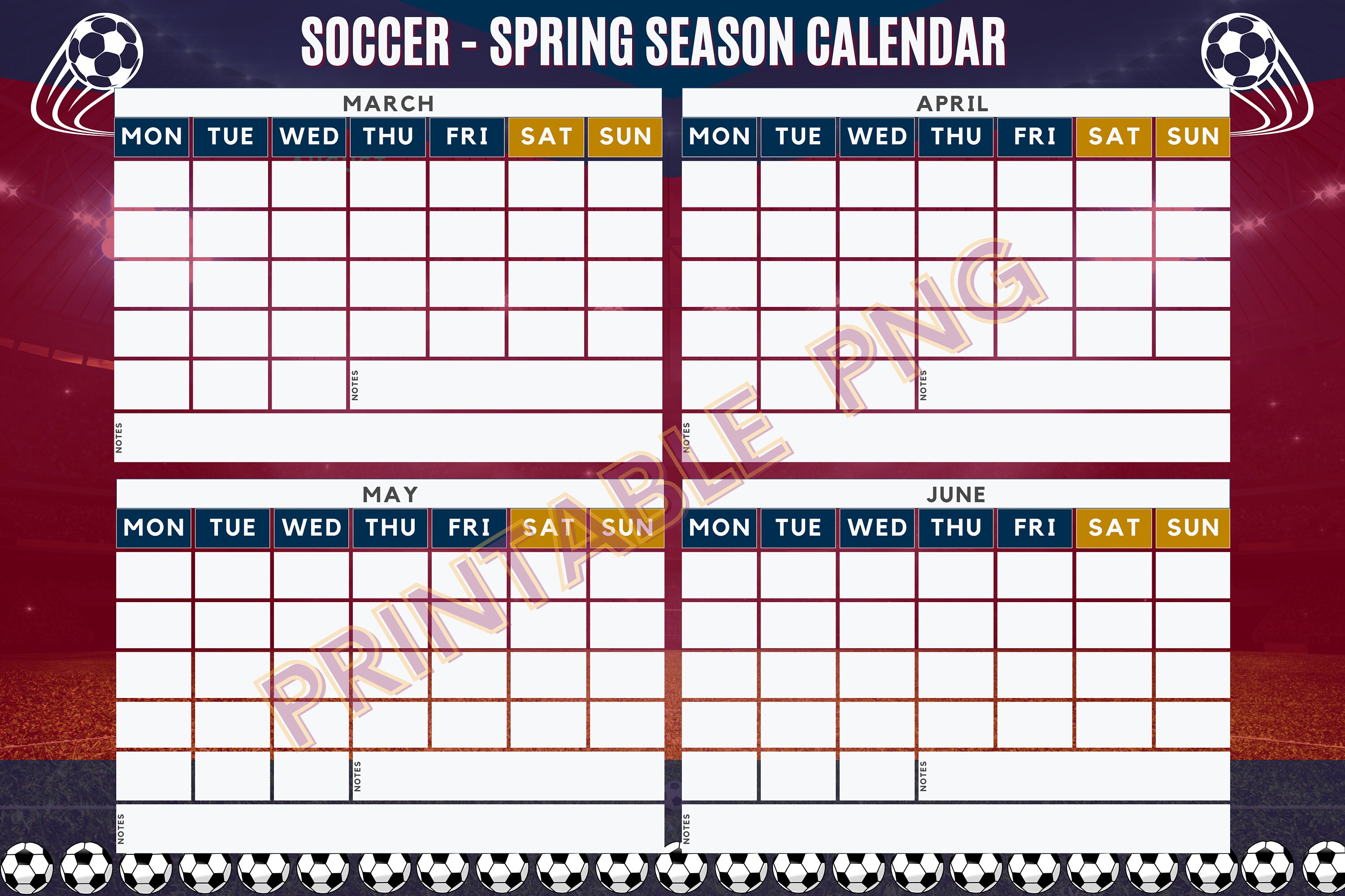 Soccer Season Calendar, Soccer Printable, Soccer Season Planner, Soccer ...
