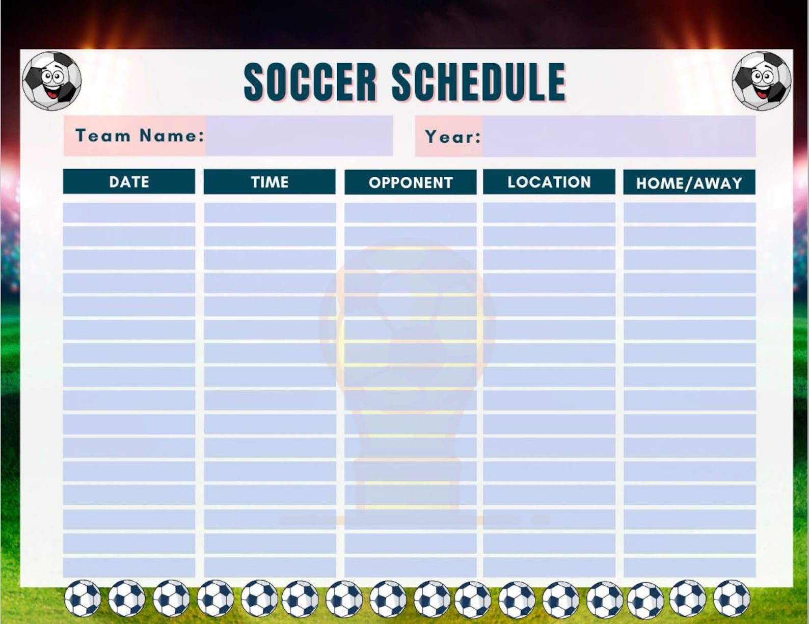 Soccer Schedule Template, Printable and Fillable Soccer Practice ...