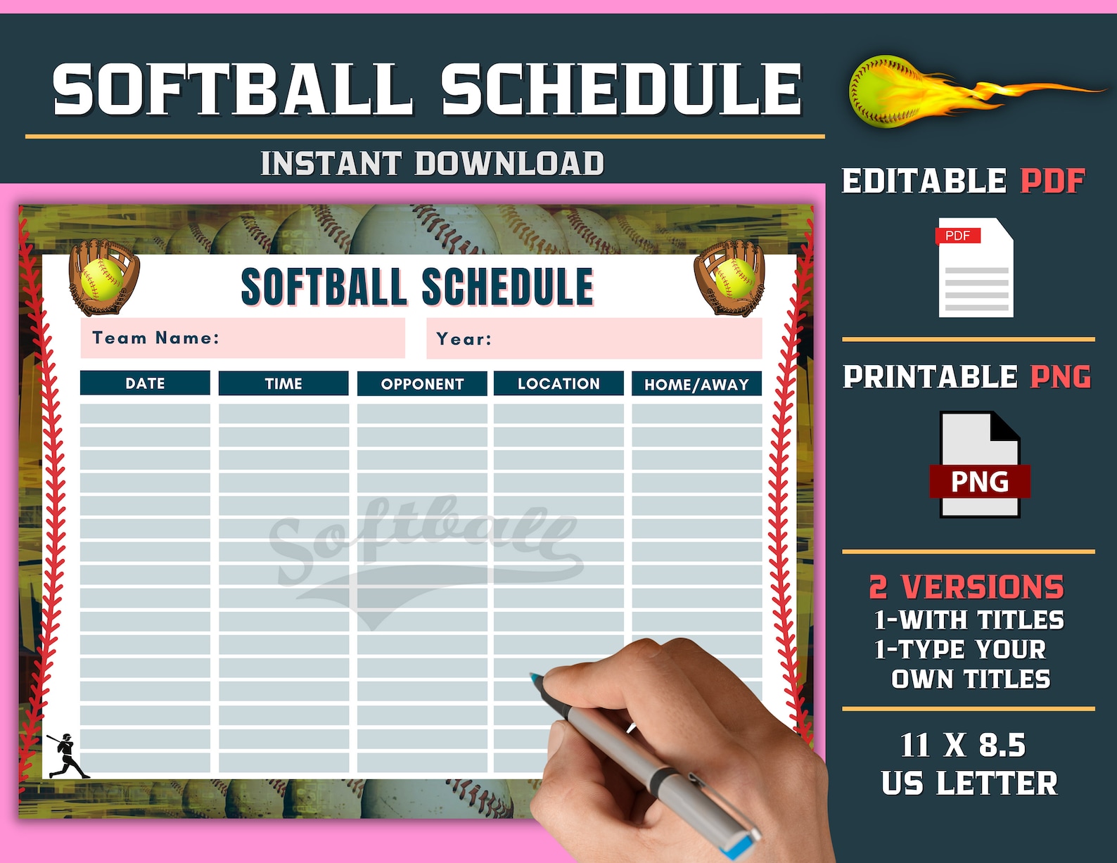 Softball Schedule Template, Editable Template, Printable Practice ...