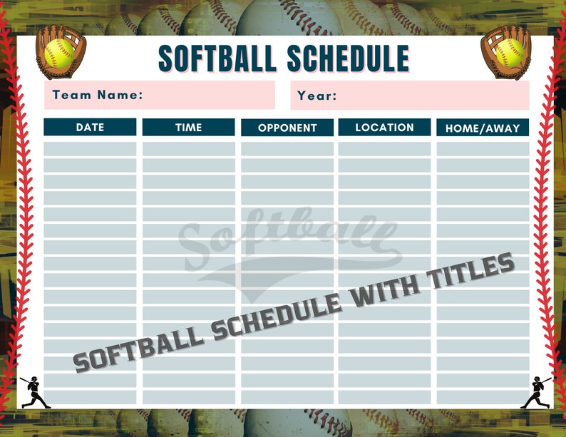 Softball Schedule Template, Editable Template, Printable Practice ...
