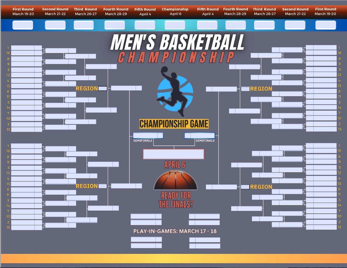 2026 Printable Men's Basketball Championship, Men's March Brackets ...