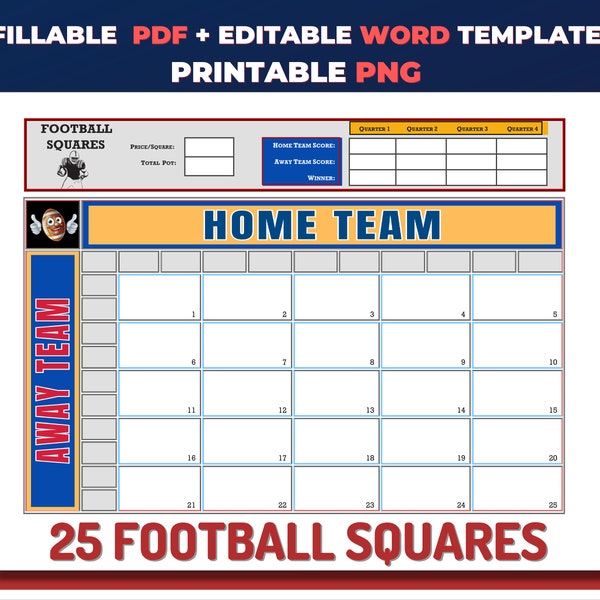 Super Bowl Squares 5x5 - Etsy