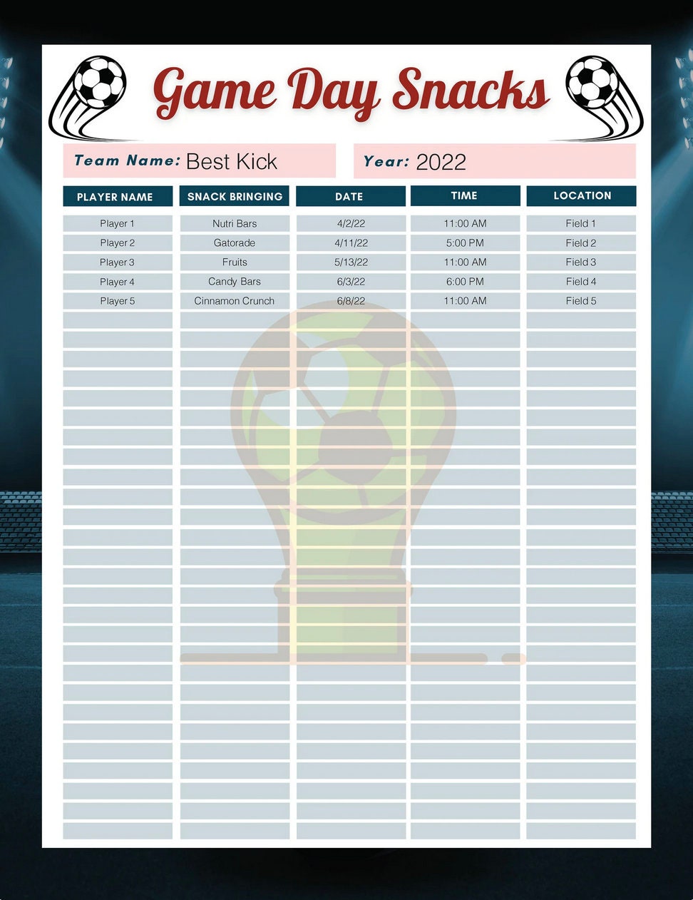 Game Day Snacks, Soccer Snack Template, Editable Template, Printable ...