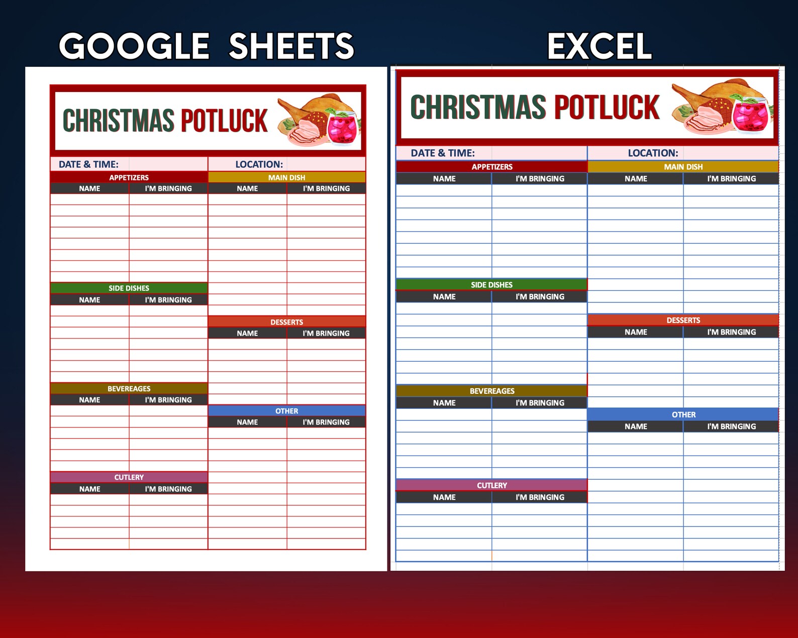 Christmas Potluck Sign up Sheet, Google Slides, Google Sheets, Editable ...