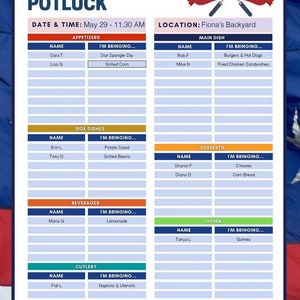 Memorial Day Potluck Sign up Sheet, Google Slides, Editbale PDF ...