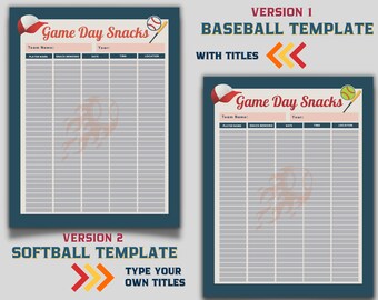 Editable Softball Snack Sign up & Game Schedule Template - Etsy