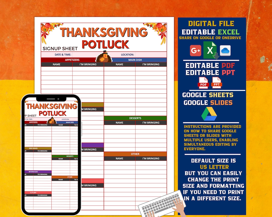 Thanksgiving Potluck Sign up Sheet, Shareable & Editable in Real Time ...