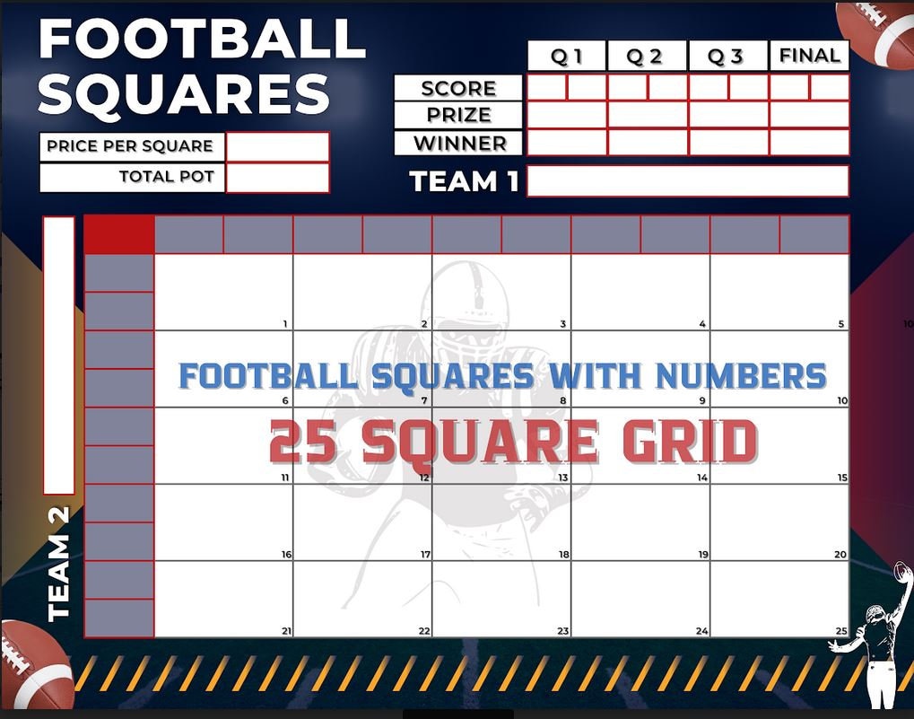 Football Squares Bundle, 100 Squares Grid, Football Boxes, Super ...