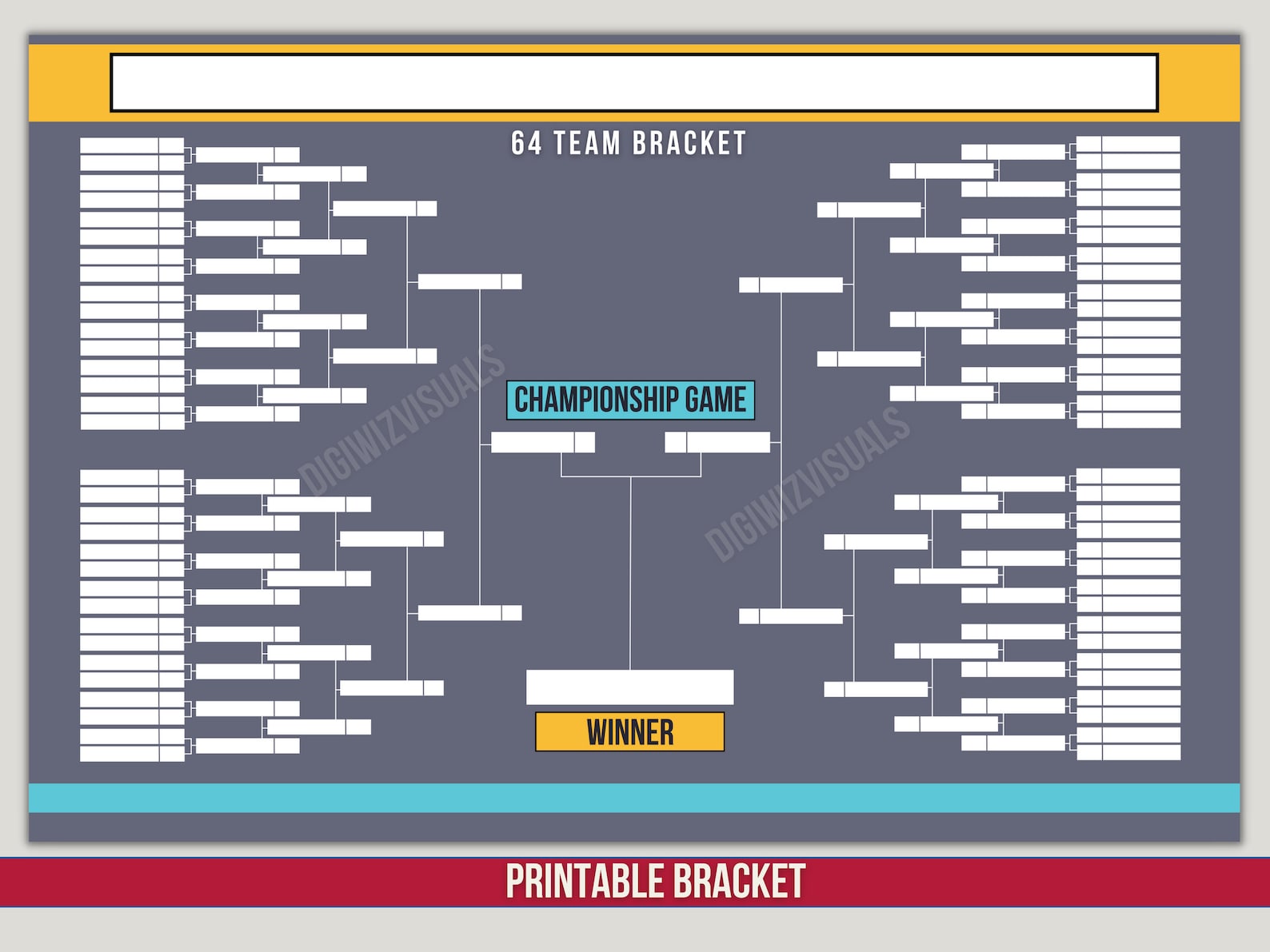 4, 8, 16, 32, 64 Single Elimination Bracket, Printable Tournament ...