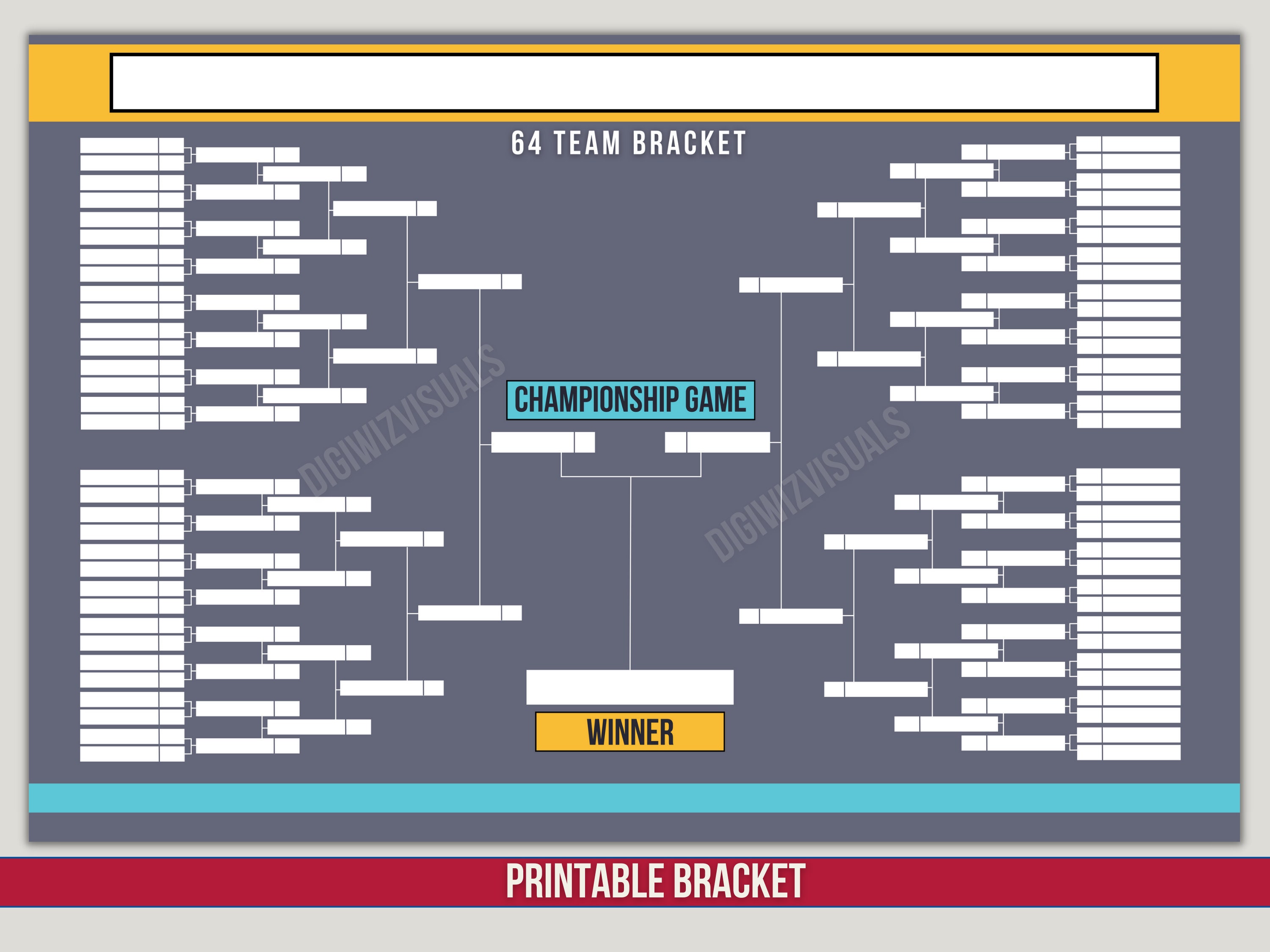 4, 8, 16, 32, 64 Single Elimination Bracket, Printable Tournament ...