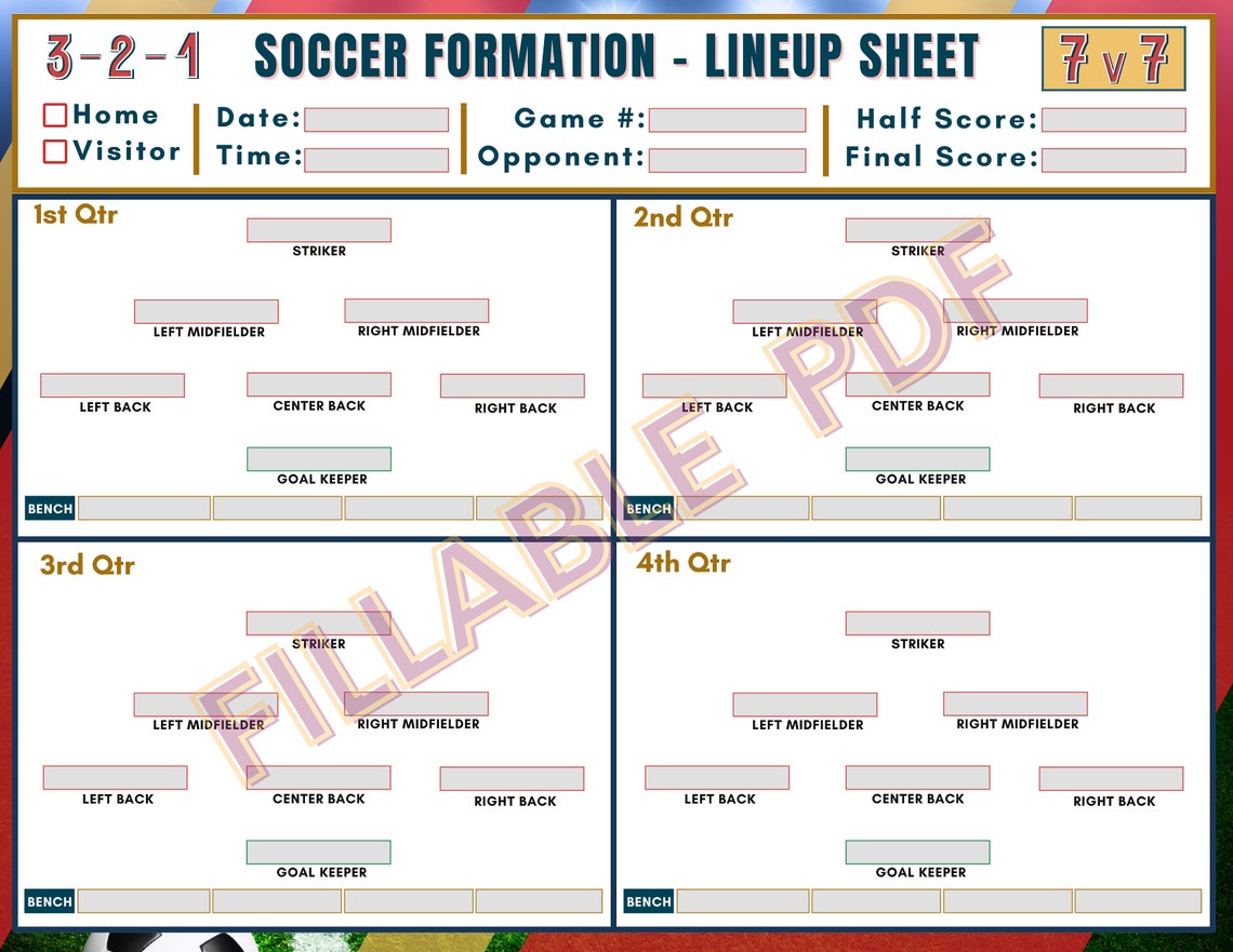 7v7 Soccer Formation Lineup Sheet, Editable PDF, Soccer Training ...